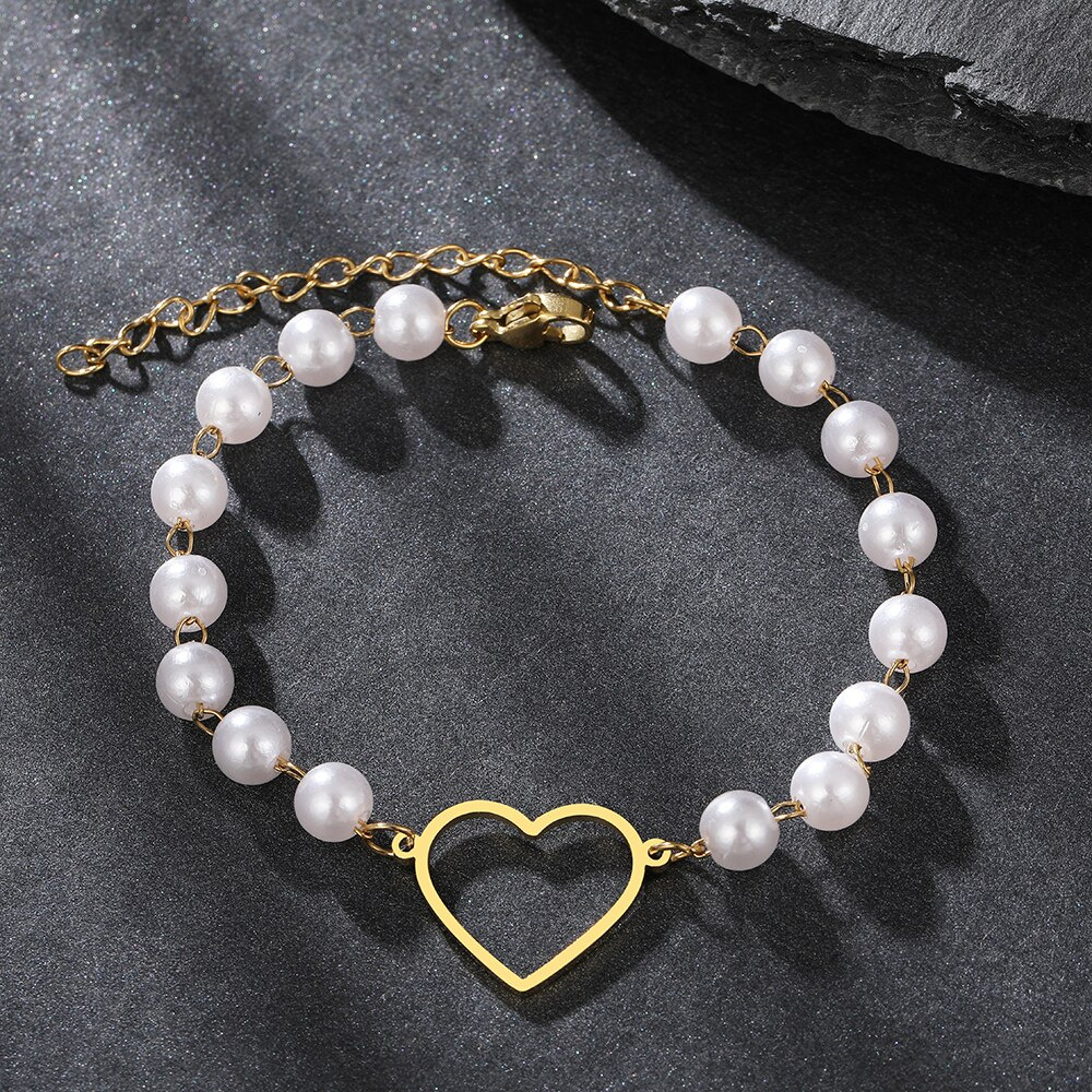 Pearl bracelet heart - gold