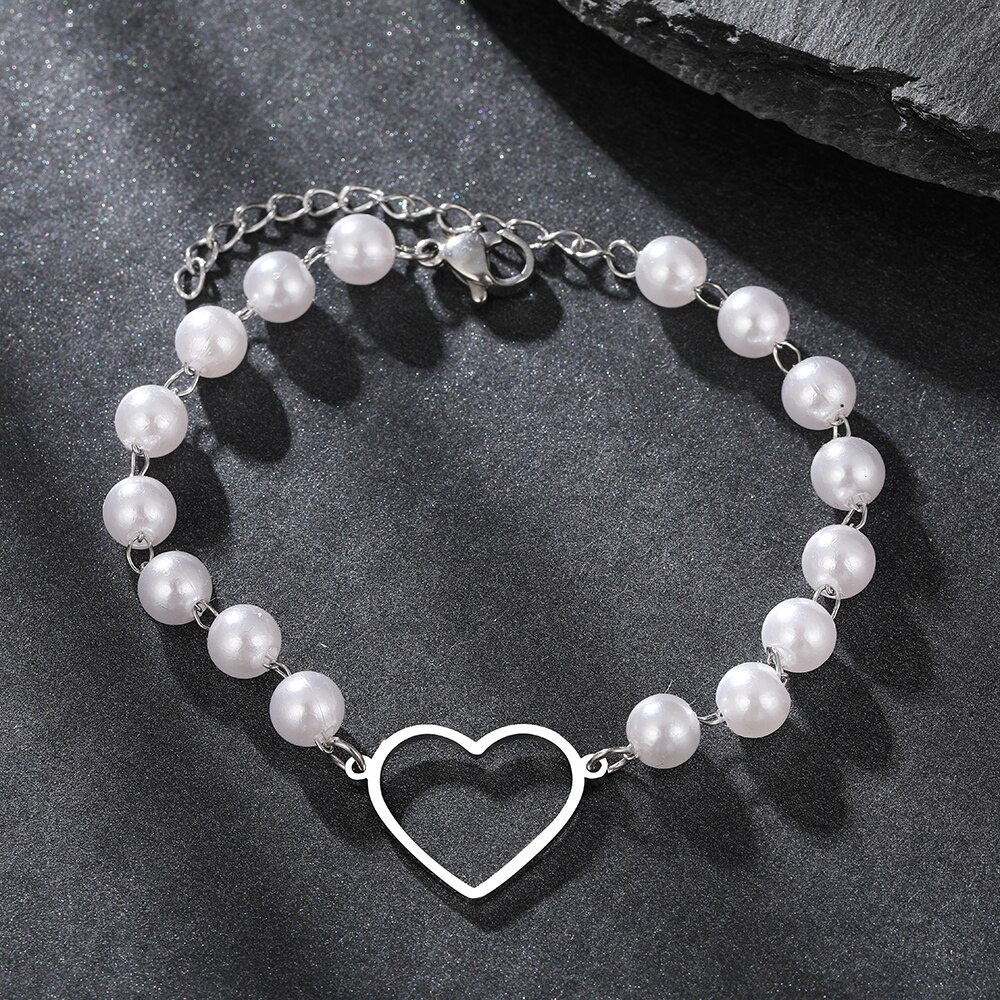 Pearl bracelet heart - silver